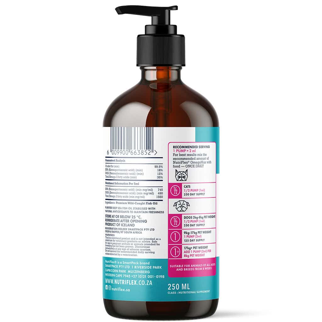 OmegaMax - Omega-3 Fish Oil For Dogs And Cats 250ml | NutriFlex